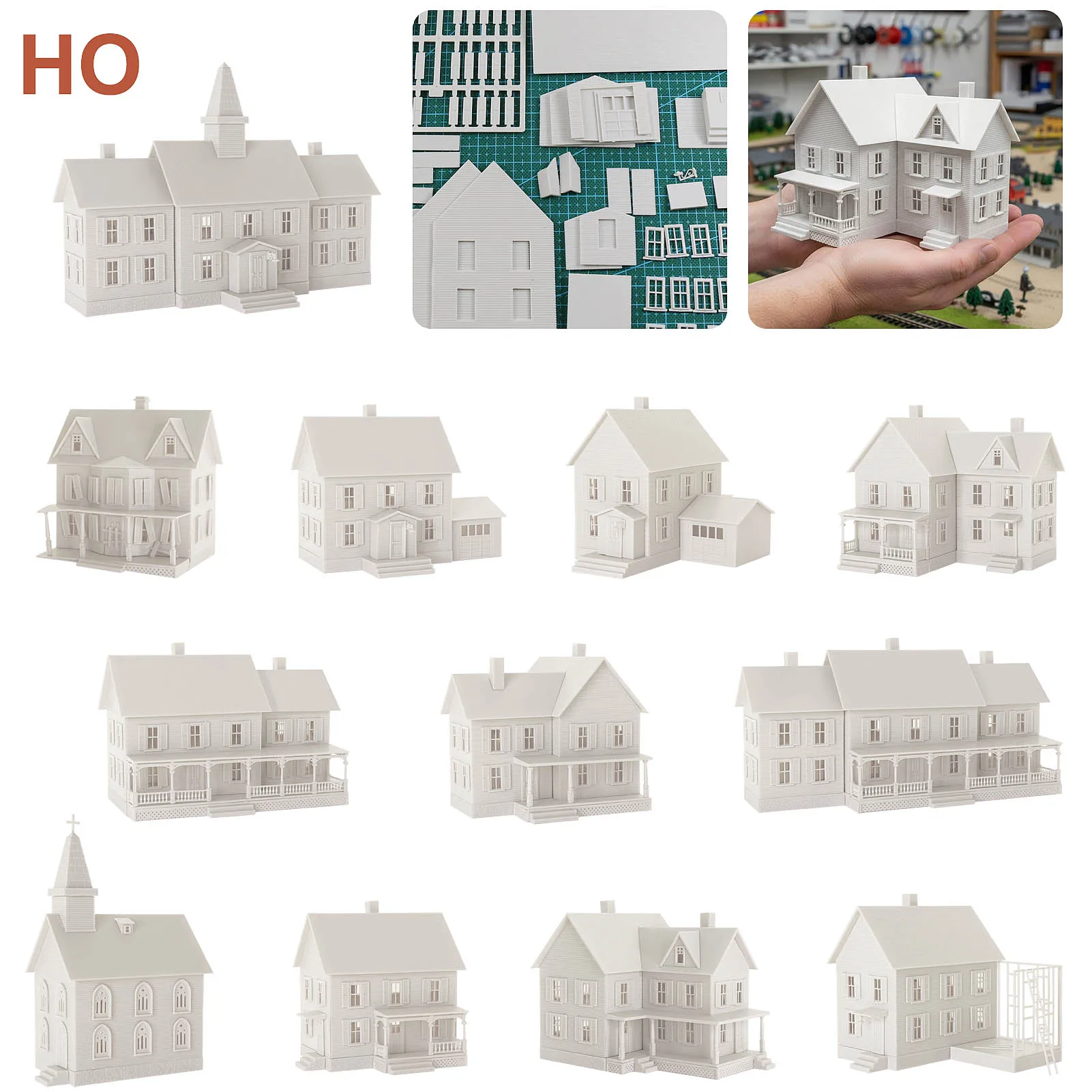 HO Scale White Model House Kit for Scenic Layouts | JakeSpecial